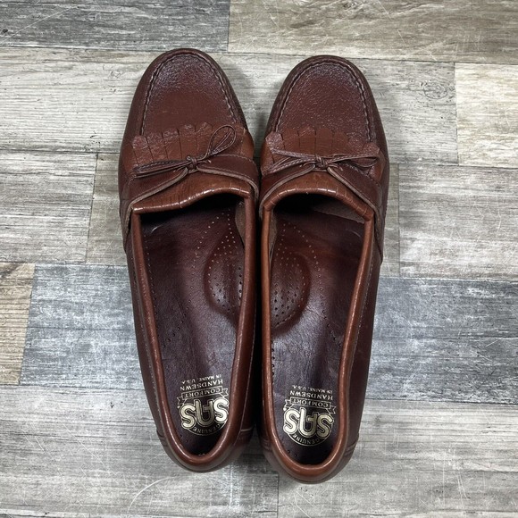 SAS | Shoes | Sas Softie Womens Brown Leather Kiltie Tassel Loafers ...